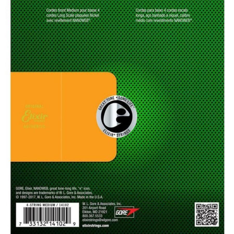 Elixir ベース弦 14102 NANOWEB 4弦 LONG SCALE 50-105 NICKEL PLATED ...