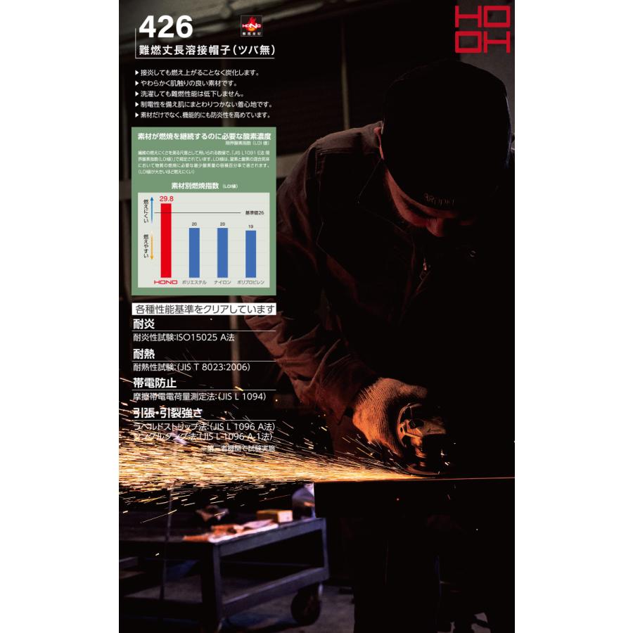 村上被服 難燃丈長溶接帽子(ツバ無) 426 綿100% ロゴ入り金属ドット釦 消臭機能付き調整ヒモ 耐炎 耐熱 制電性 HONO 鳳皇 HOOH 通年 作業服 作業着 : アウトドアサムライ ...