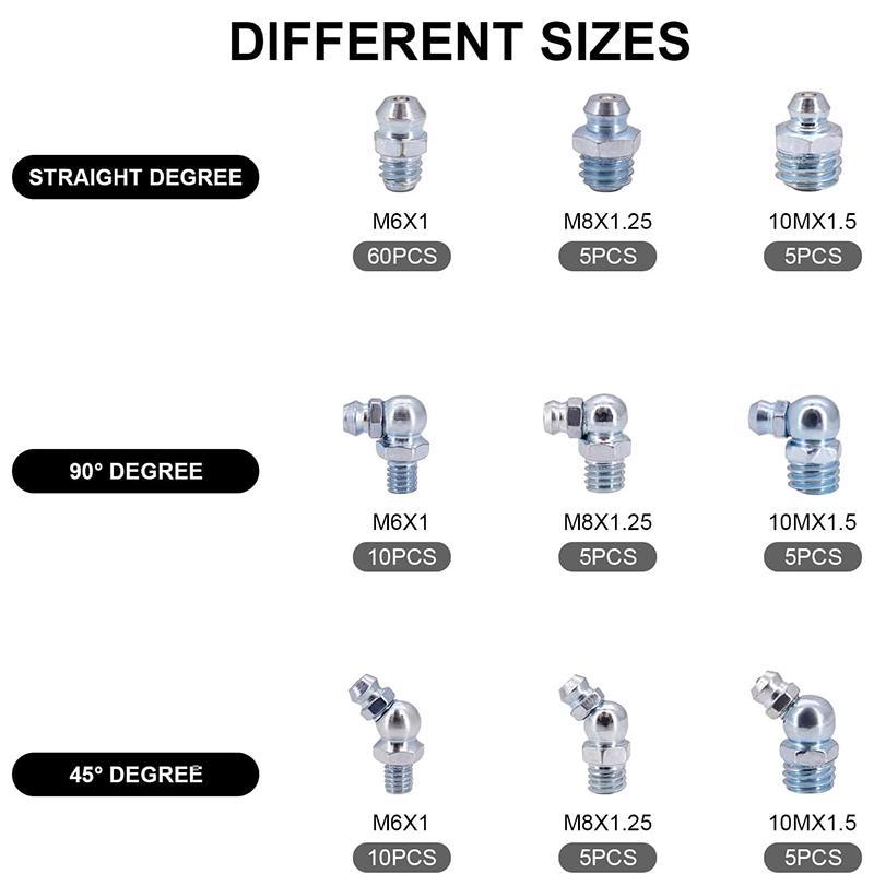 110PC グリースニップルセット ストレート・45°・90° M6/M8/M10 工業・自動車など多用途 ODGN2-B263 : b263 : OutDoor Garage - 通販 ...