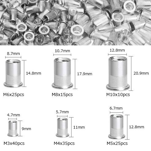 鋼合金 6サイズ 150pc入り リベットナットセット ポップナット（リベッター＆ナッター用）ODGN2-T275 : OutDoor Garage - 通販 - Yahoo!ショッピング