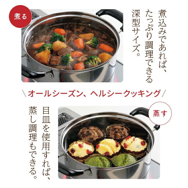 Kakusee 鍋 両手鍋 蒸し鍋 深型 IH対応 直火 ステンレス製 ガラス蓋 蒸し料理 スチームポット 蒸し器 スチーマー 22cm : アウトレットファニチャー - 通販 - Yahoo ...
