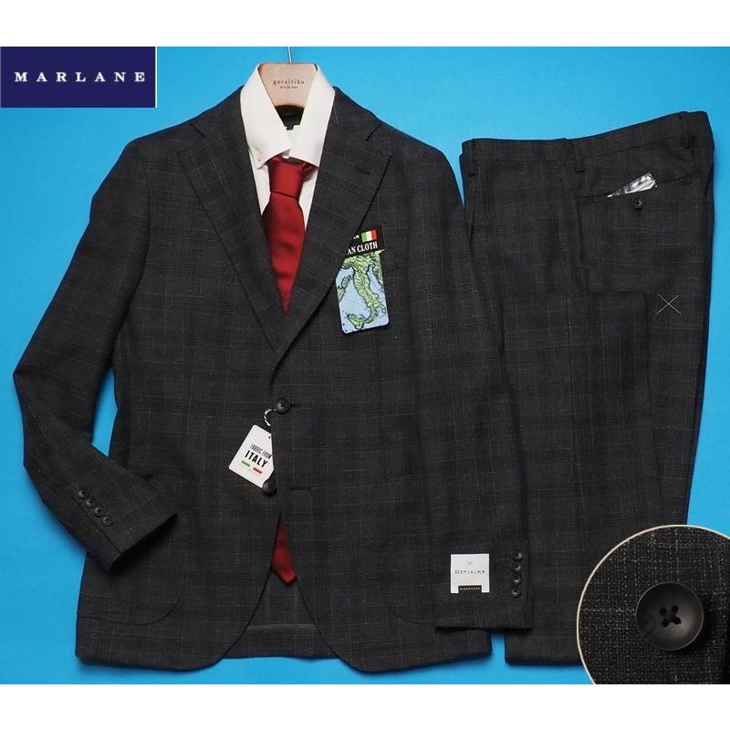 新品8.6万円 大手百貨店扱い 春夏『MARLANE マルラーネ 伊製生地』毛・綿・麻 チェック柄 セットアップ スーツA5濃灰(C ...