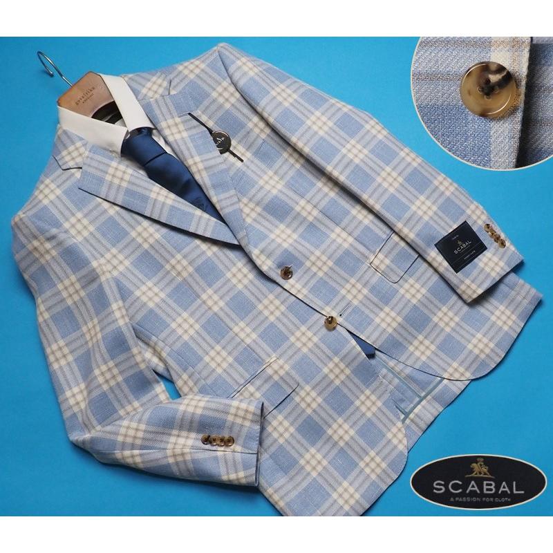 新品14.3万円 大手百貨店扱い 春秋冬 日本製『Scabal スキャバル 英国製生地』ウール100％ チェック柄 ジャケットAB5水色(F) 3750290 : Factory Outlet ...