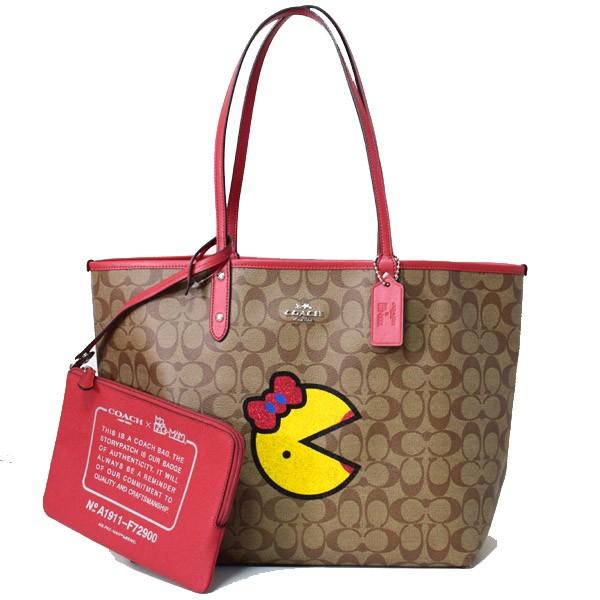 コーチ バッグ COACH コーティングキャンバス スムースレザー シグネチャー パックマン リバーシブル トート カーキマルチ×ウォッシュ ...