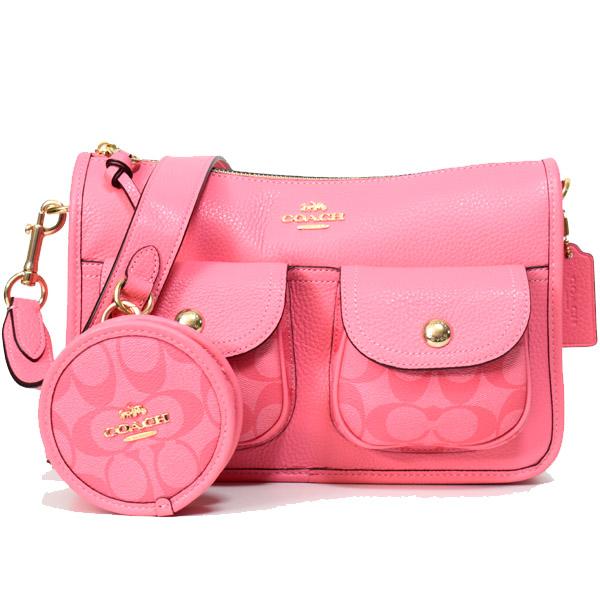 COACH（コーチ） バッグ コーティングキャンバス ぺブルレザー シグネチャー ペニー コインケース付き クロスボディ ショルダーバッグ ピンクレモネード CA906 : ブランド専門店 ...