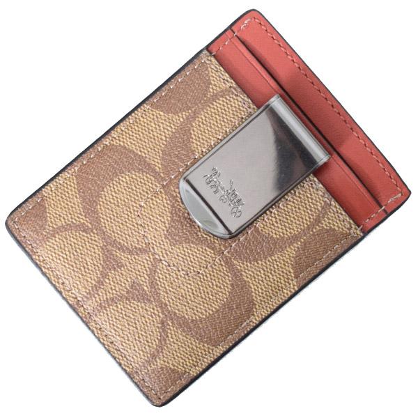 COACH コーチ カードケース メンズ コーティングキャンバス レザー シグネチャー マネークリップ付き 2点セット BOX付き カーキ× ...