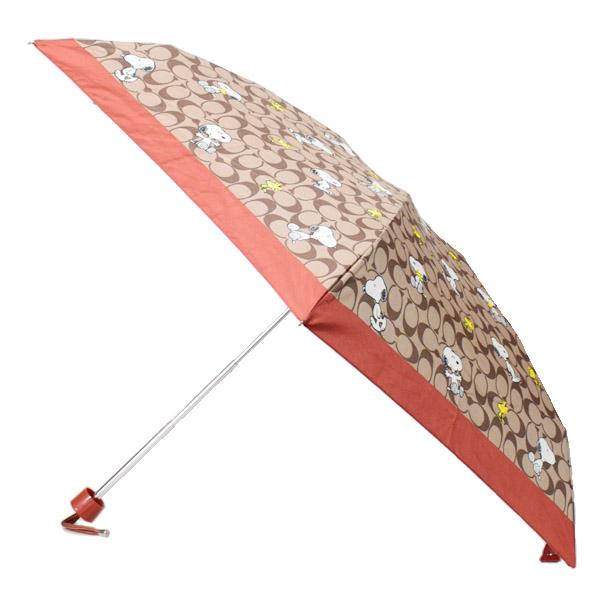 COACH コーチ 傘 スヌーピー ピーナッツ コラボ ウッドストック シグネチャー ミニ アンブレラ 折りたたみ傘 カーキ CF361 ...