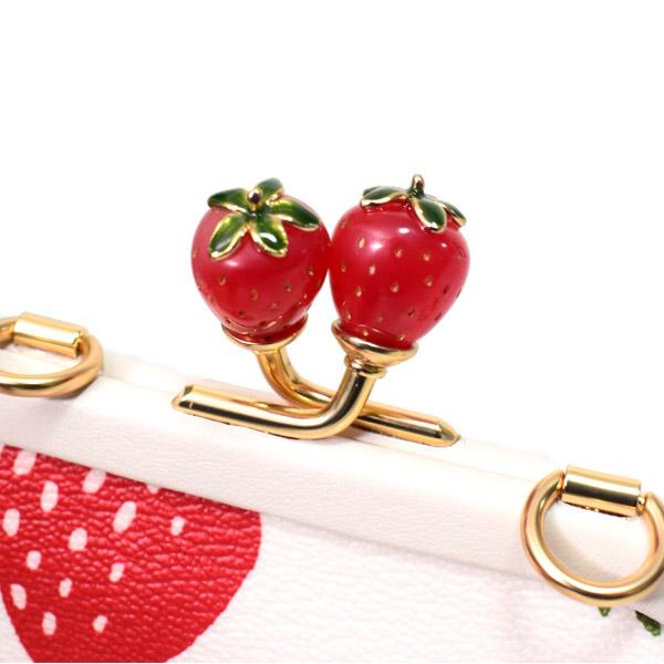 COACH コーチ カードケース レザー キスロック がま口 ノラ ストロベリー いちご チェーン ポーチ コインケース 財布 ショルダー ...