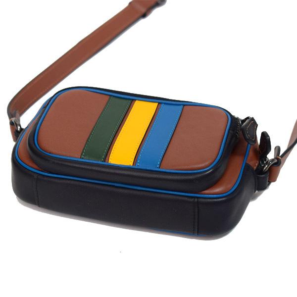 コーチ バッグ COACH スムースカーフレザー ミニ エッジ カラーブロック バーシティー ストライプ ダブル ポーチ クロスボディ 斜め掛け ショルダーバッグ レッドウッドマルチ coach1216 COACH（コーチ） バッグ スムースカーフレザー ミニ エッジ カラー