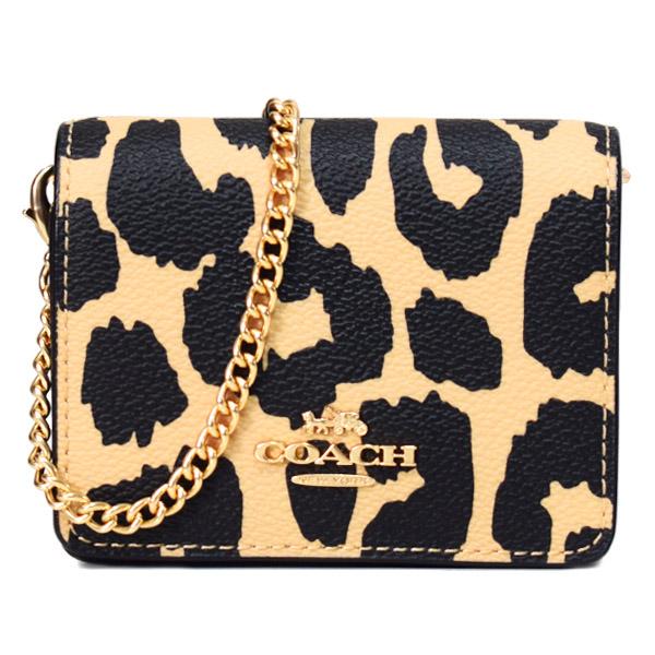 COACH コーチ カードケース レザー レオパード ヒョウ柄 アニマル チェーン ミニ ウォレット カードポーチ 定期入れ 名刺入れ ポーチ ...