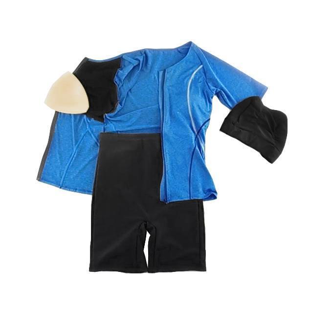 レディース水着 3点セット フィットネス 半袖 キャップ付き 補正 パワーネット 体型カバー 大きいサイズ 4L 杢ブルー : b1608 : アウトレットン - 通販 - Yahoo!ショッピング