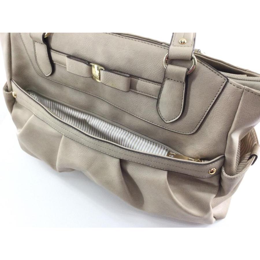 バッグ レディース 10ポケット リボンモチーフ アンティーク調 2WAY トート A4対応 大容量 ベージュ : アウトレットン - 通販 - Yahoo!ショッピング