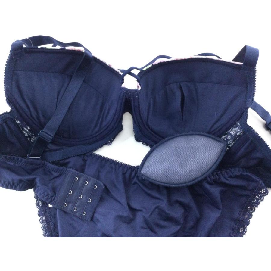 ブラジャーショーツセット フラワーシフォンプリントxストリングデザイン G70/M ネイビー : t1102 : アウトレットン - 通販 - Yahoo!ショッピング