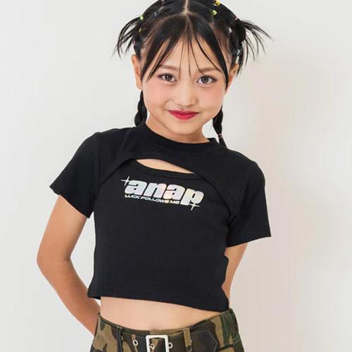 ANAP kids アナップキッズ 子ども服 半袖Tシャツ 110cm-130cm KIDS シルバーロゴ プリント ミニ トップス ブラック メール便OK 2025春夏 110cm ...