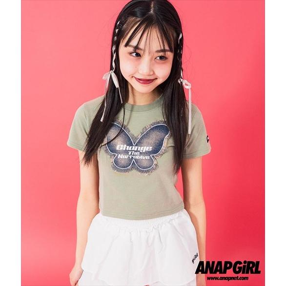 ANAP GiRL アナップ ガール 子ども服 半袖Tシャツ 135cm-165cm GIRL デニム バタフライ ワッペン モチーフ ミニ Tシャツ カーキ 2025春夏 : 子ども服の ...