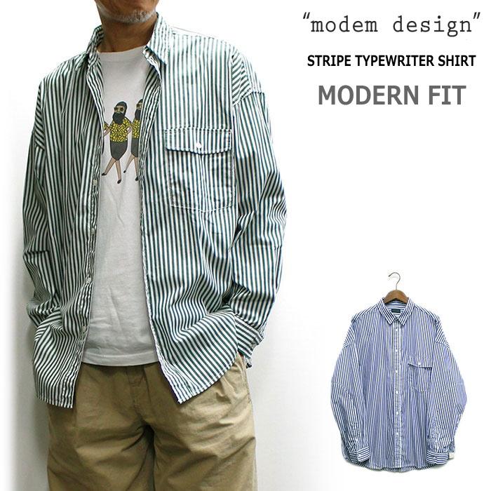 modem design design(モデムデザイン) タイプライターコットン素材ストライプ長袖シャツ ワイドシルエット / TYPEWRITER WASHED SHIRT WIDE FIT ...