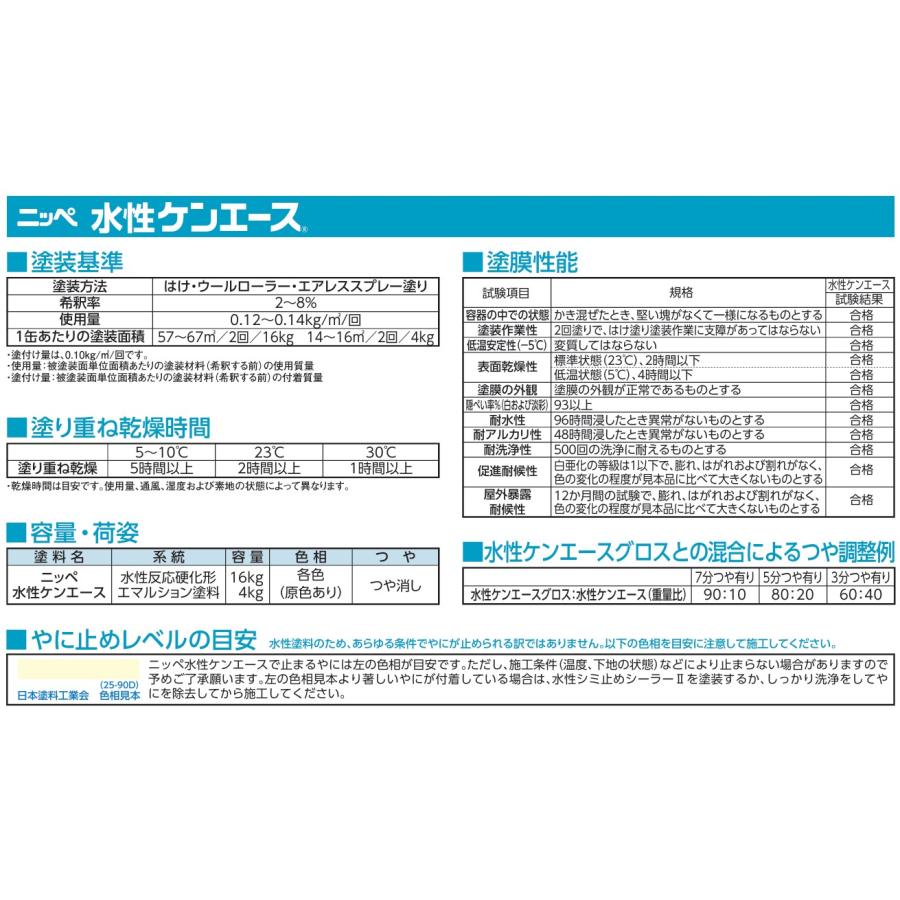 水性ケンエース 16kg 淡彩（ND-010〜ND-530）標準色 ND色 日本ペイント ニッペ 水性 内装外装 壁用塗料 : ペイント&カラープラザ - 通販 - Yahoo!ショッピング
