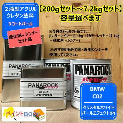 【BMW C02】 クリスタルホワイトパールエフェクト(P)【カラーレイヤー1+カラーレイヤー2+硬化剤+シンナー】パナロック 2液型ウレタン ...