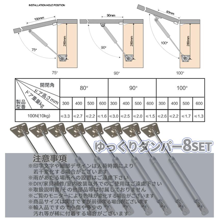ガススプリング 8本セット ガスダンパー 開閉 ゆっくり 閉まる DIY 家具 ガス スプリング ダンパー 取替え 補修 金属 10kg ドア 建具 DIY部品 8-YUKDANP ...