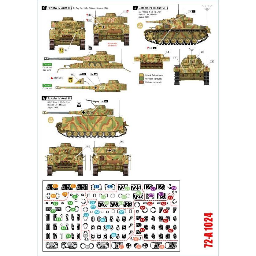 スターデカール 72-A1024 1/72 イタリア戦線のドイツ戦車＃4 III号戦車火炎放射型 III号戦車G/J型 IV号戦車H型 : ホビーショップ パンツァーレーア - 通販 ...