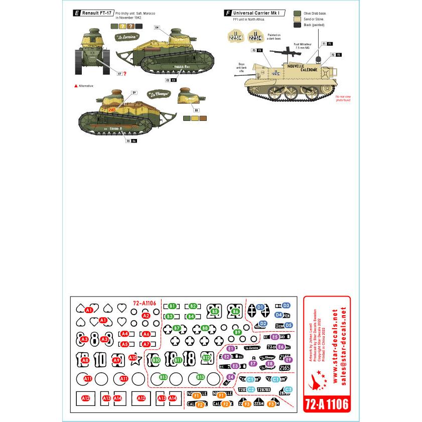 スターデカール 72-A1106 1/72 アフリカにおけるフランスの戦闘車両(ソミュア S 35、ユニバーサル キャリア、ホチキス H39、ルノー FT-17) : ホビーショップ パン ...