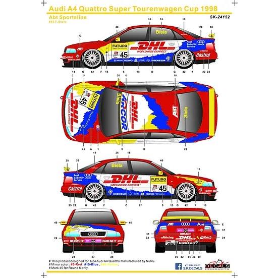 SKデカール SK24152 1/24 アウディ A4 クアトロ スーパーツーリングワゴンカップ 1998 Abt Sportsline（NuNu用） : ホビーショップ パンツァーレーア ...