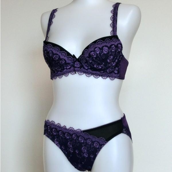 Triumph 【E80,F75,F80】トリンプ ブラショーツセット ブラジャーショーツ【L】パープル×ブラック triumph 0578 ストレッチハイキニショーツ : ぱおヤフー店 ...