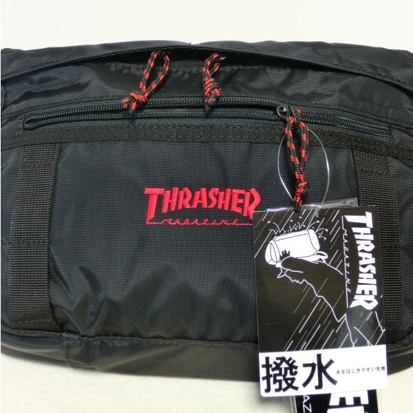 THRASHER 値下げ！ THR-139 THRASHER スラッシャー 8218 刺繍赤 BIG ボディバック ウエストヒップバック L 3,900円+税 撥水 ブラック 黒 斜めがけ ...