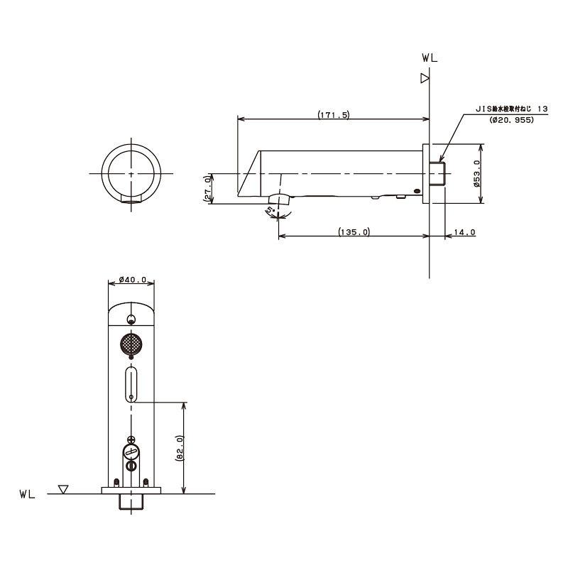 洗面所用水栓 センサー水栓 洗面 手洗い用 横型 自動水栓 能（のう） ブロンズ 電池仕様 713-510-BP 壁付 単水栓 蛇口 : パパサラダ 蛇口と洗面ボウルの専門店 - 通販 ...