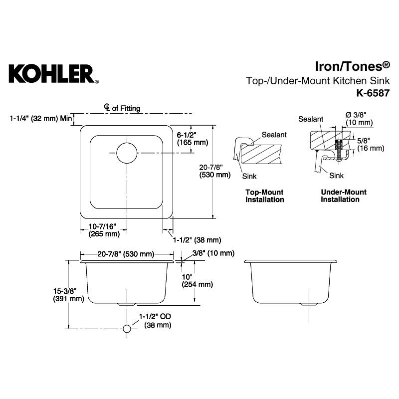 キッチンシンク KOHLER Iron Tones Kitchen Sink アイアントーン （スクエア） 1槽シンク 流し台 :K-6587 ...