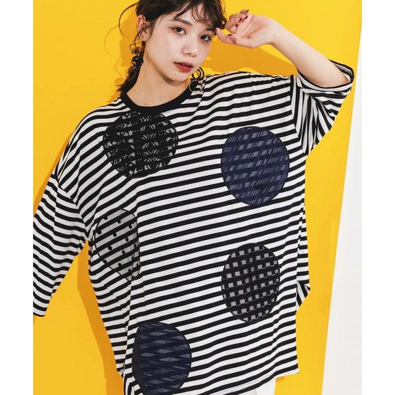 ScoLar トップス スカラー 133603 レース×チュール ドットアップリケプルオーバー カジュアル ポップ シック モード 原宿系 ...