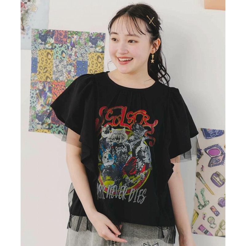 ScoLar Tシャツ 新作 スカラー 151670 ロックなキャッツ柄 チュール重ねTシャツ トップス カジュアル ガーリー 原宿系 個性的 : Pappa Duduu - 通販 ...