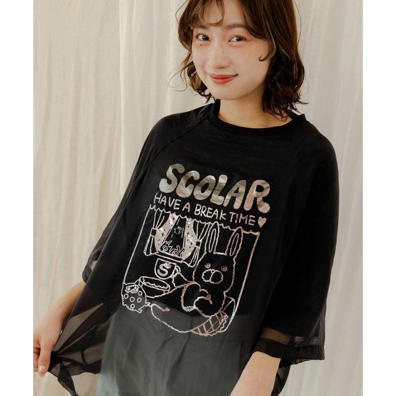 ScoLar トップス 新作 スカラー 152617 ラビル箔プリント オーガンジー重ねプルオーバー カジュアル 原宿系 個性的 ポイント ...