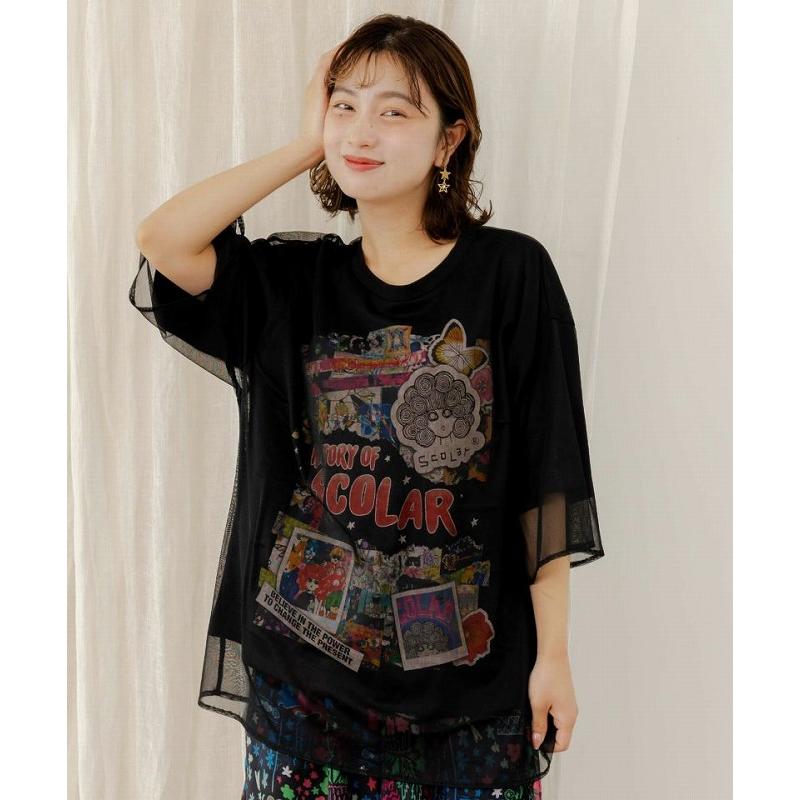 ScoLar トップス スカラー 152619 スカラーちゃんヒストリー柄 チュール重ねプルオーバー カジュアル ポップ 原宿系 個性的 ...