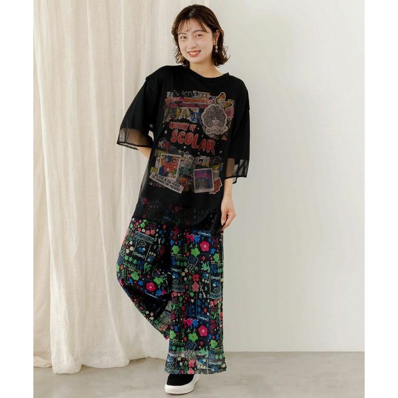 ScoLar トップス スカラー 152619 スカラーちゃんヒストリー柄 チュール重ねプルオーバー カジュアル ポップ 原宿系 個性的 ...