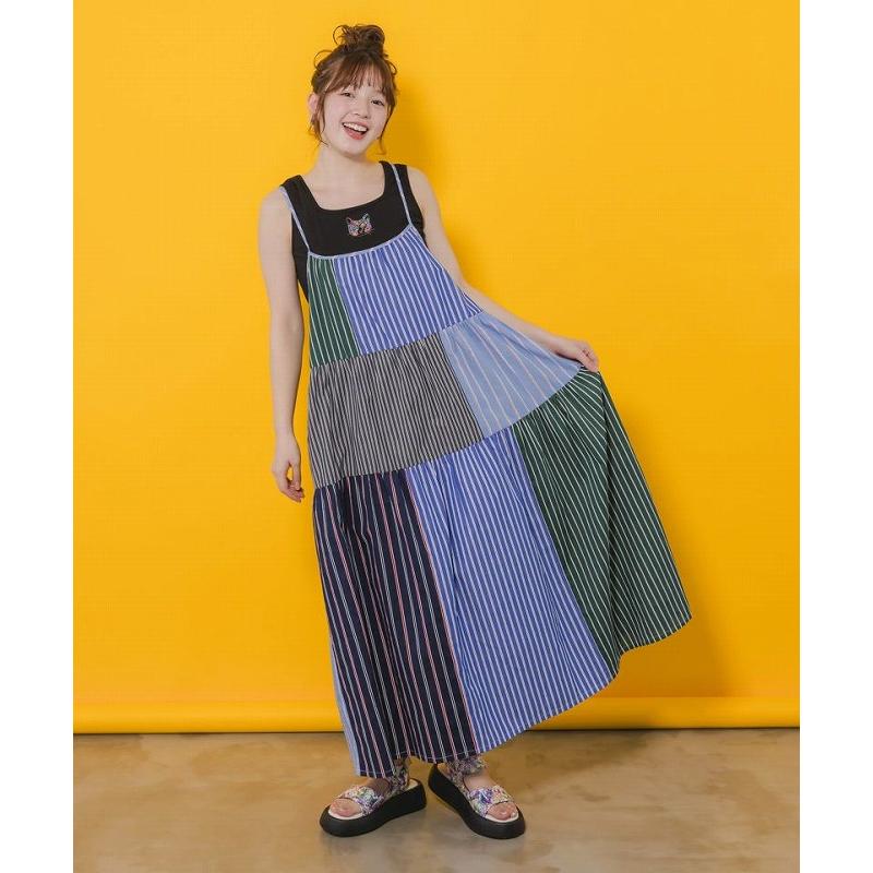 ScoLar ワンピース 新作 スカラー 152642 ストライプ切替キャミワンピース カジュアル レトロ ガーリー 原宿系 個性的 ポイント ...