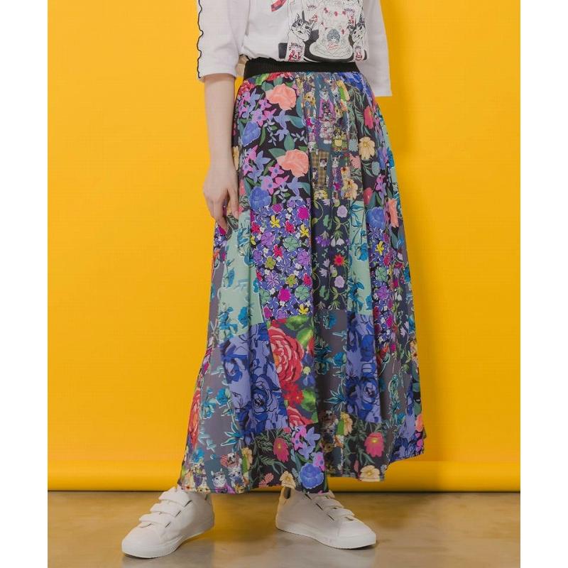 ScoLar スカート 新作 スカラー 152643 花柄ネコパッチワーク風スカート ボトムス カジュアル レトロ ガーリー 原宿系 個性的 ...