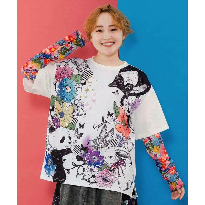 ScoLar Tシャツ SALE スカラー 152712 アニマル蝶花柄Tシャツ トップス カジュアル レトロ 原宿系 個性的 ポイント ...