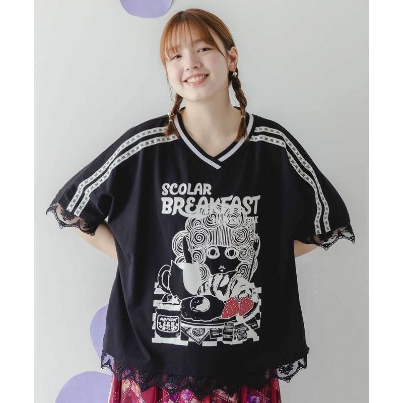 ScoLar Tシャツ スカラー 152753 スカ子の朝食柄 レース×スポーティTシャツ カジュアル ガーリー レトロ 原宿系 個性的 ポイント : Pappa Duduu - 通販 ...