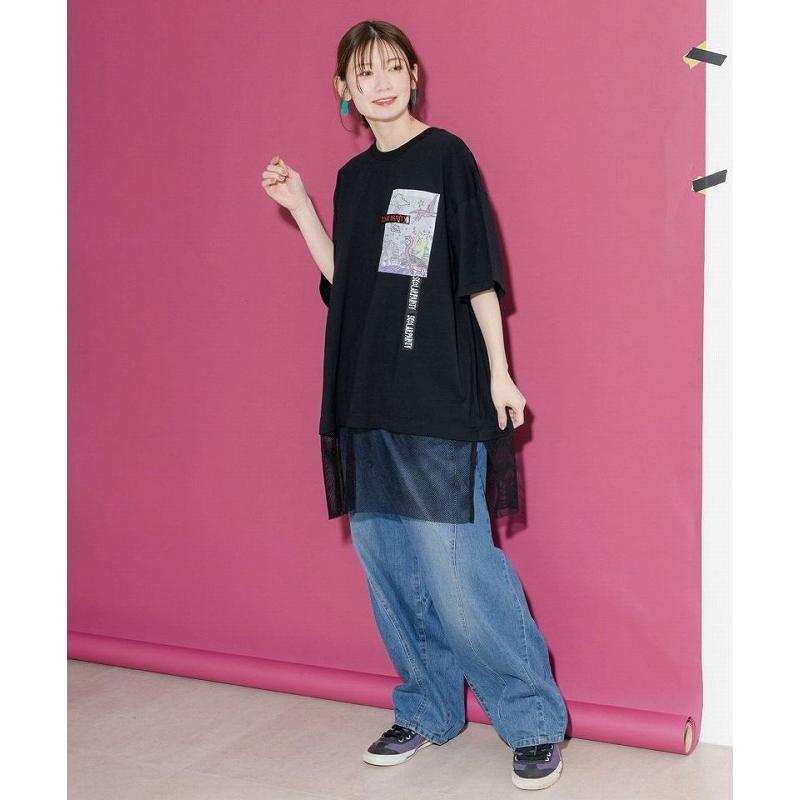 Tシャツ 新作 ScoLar Parity スカラー パリティ 341116 恐竜に乗ったクマ×甘やかし柄アップリケ メッシュ裾Tシャツ ...