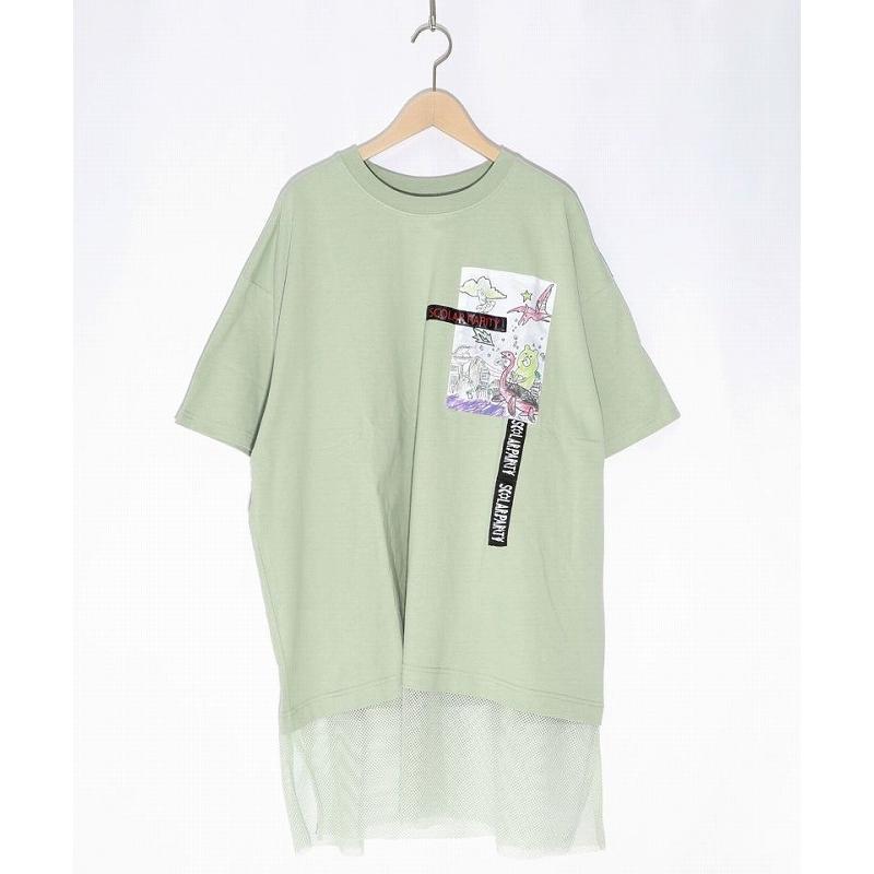 Tシャツ 新作 ScoLar Parity スカラー パリティ 341116 恐竜に乗ったクマ×甘やかし柄アップリケ メッシュ裾Tシャツ ...