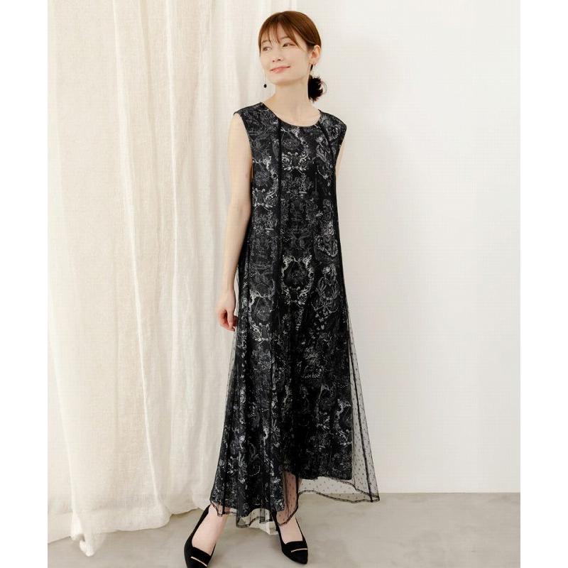 iS ScoLar ワンピース is イズ スカラー 552219 花蝶アート柄 チュール重ねワンピース フェミニン ガーリー シック 原宿系 ...