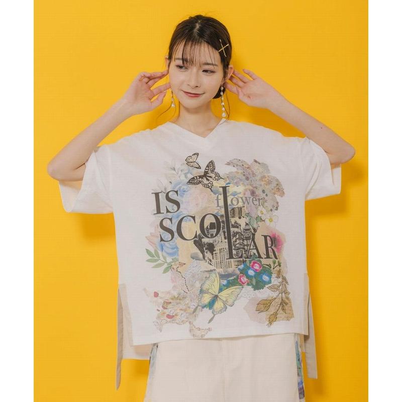 iS ScoLar Tシャツ 新作 is イズ スカラー 552225 ロゴ花蝶柄 スリット入りTシャツ トップス シック フェミニン ガーリー 原宿系 個性的 ポイント : Pappa ...