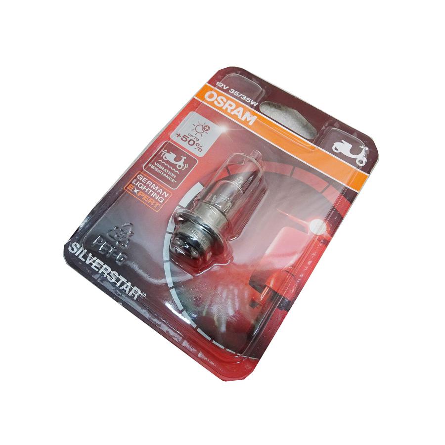 OSRAM SILVERSTAR バイク用ヘットライトバルブ12V35/35W 光色クリアー口金T-19 PH7 輝度50％UP 光到達20 ...