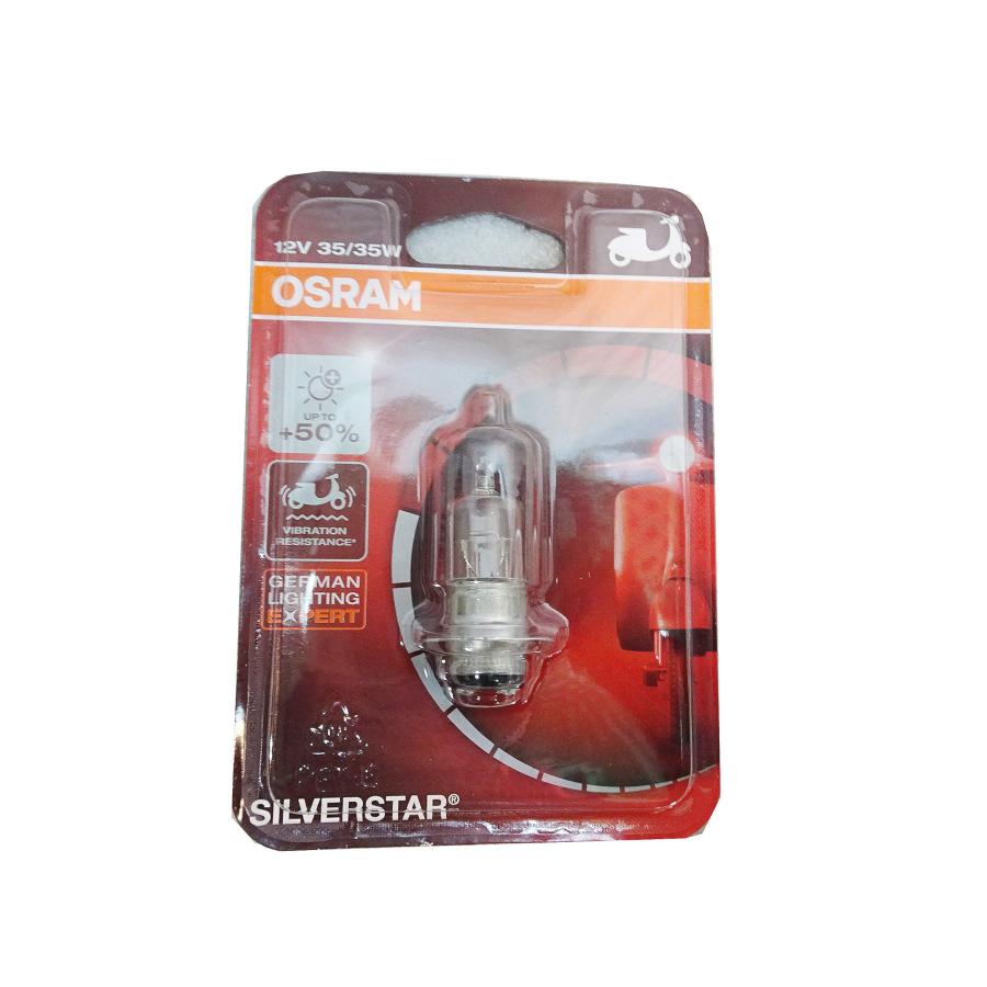 OSRAM SILVERSTAR バイク用ヘットライトバルブ12V35/35W 光色クリアー口金T-19 PH7 輝度50％UP 光到達20 ...