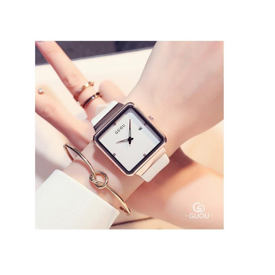 GUOU 腕時計 時計 レディース 女性用 ウォッチ クリスタル アクセサリー ラッピング無料 かわいい おしゃれ ゴールド 正方形 8179 ...