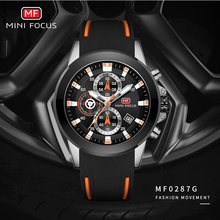 MINIFOCUS ミニフォーカス 腕時計 メンズ スポーツ ラバーベルト クロノグラフ 日付 大きめ ビックフェイス 3ATM防水 夜光インデックス : ParisRose - 通販 ...