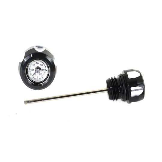 40-0634 M8 黒、機械加工油温計 取寄せ Vツイン Black and Machined Oil Temperature ...