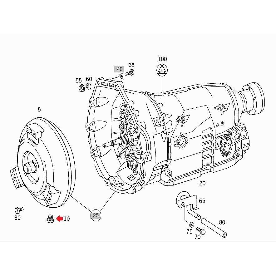 ベンツ純正品 722.6系 5速ATオイルパン＆トルコンドレーン特殊型3点セット（A0009976532、A0019901117） : set ...