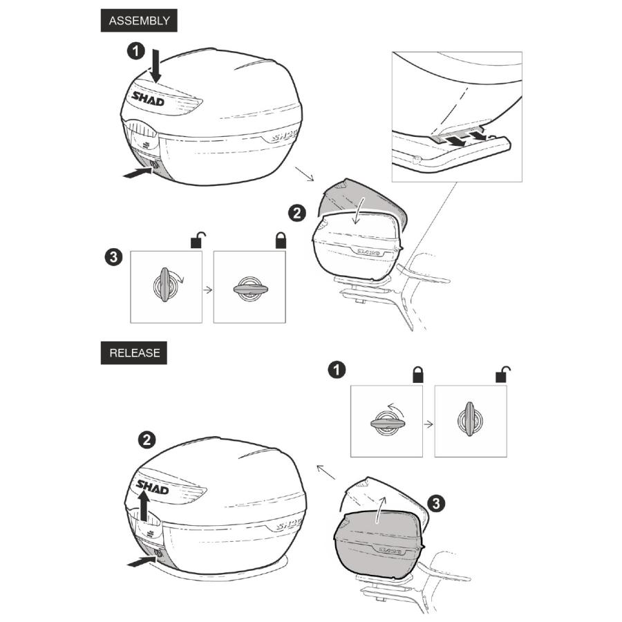 SHAD（シャッド） バイク トップケース リアボックス SH26 無塗装ブラック インキー無し キーレス フルフェイス収納 26L ...